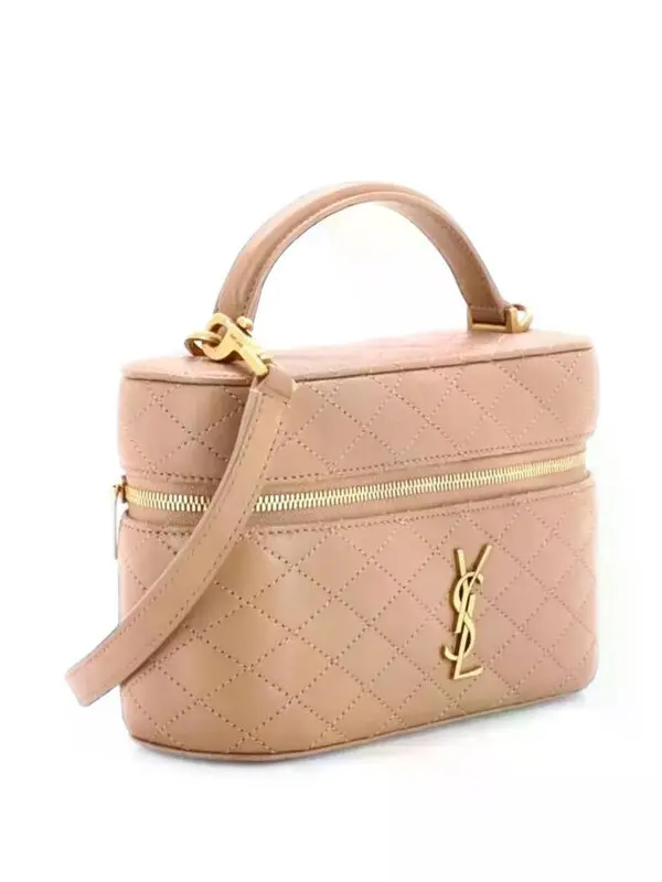 Saint Laurent Gaby Zip Around Vanity Bag Quilted Leather Mini Satchel - Neutrals