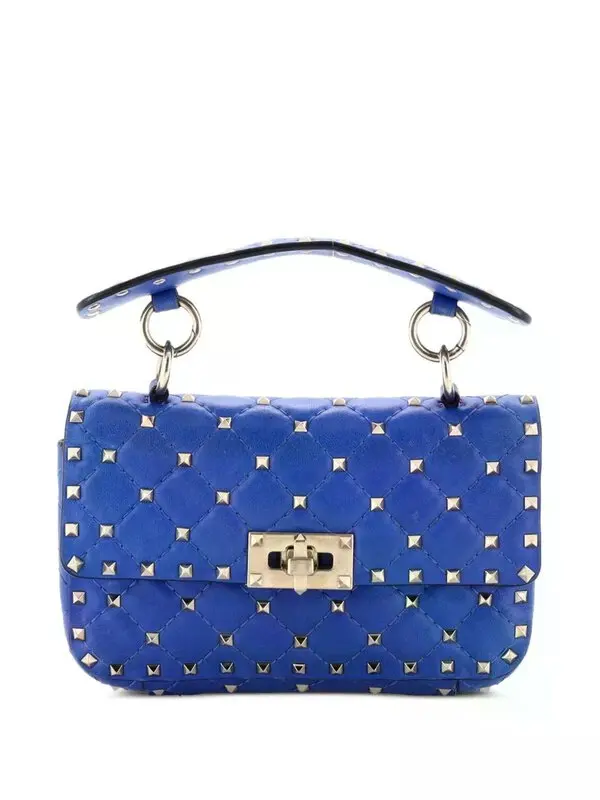 Valentino Garavani Rockstud Spike Flap Bag Quilted Leather Small Crossbody Bag - Blue