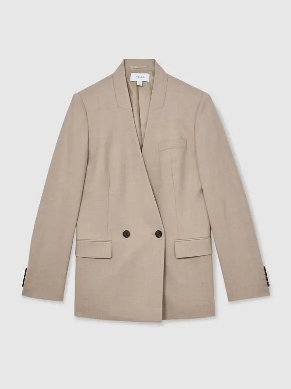 REISS Petite Collarless Double-breasted Suit Blazer Wool-blend
