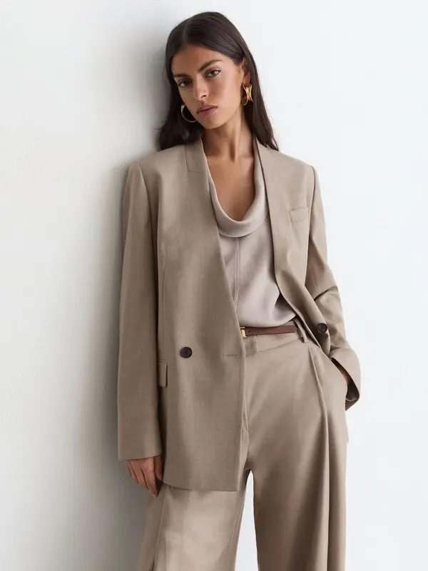 REISS Petite Collarless Double-breasted Suit Blazer Wool-blend