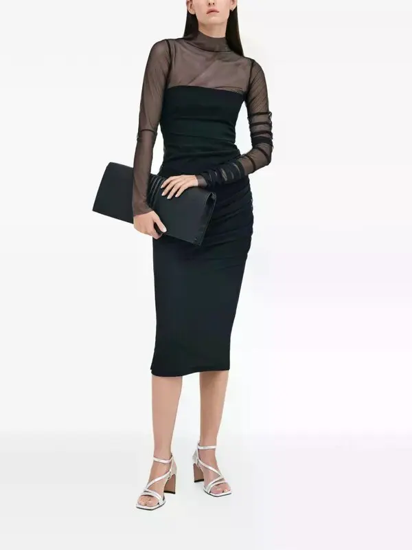 MARCELLA Tehya Ruched Mesh-panel Midi Dress