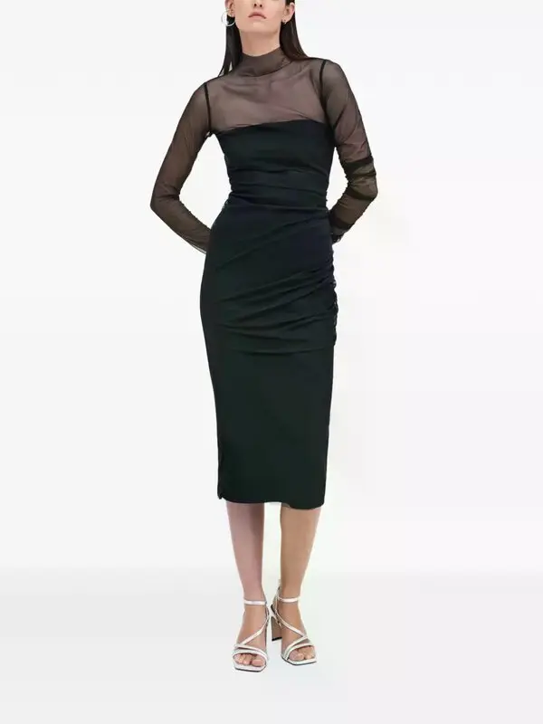 MARCELLA Tehya Ruched Mesh-panel Midi Dress