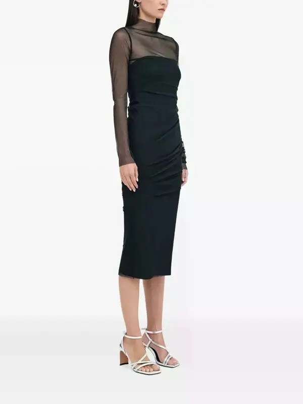 MARCELLA Tehya Ruched Mesh-panel Midi Dress
