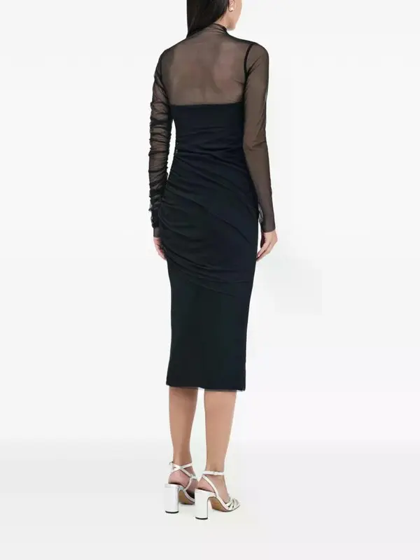 MARCELLA Tehya Ruched Mesh-panel Midi Dress