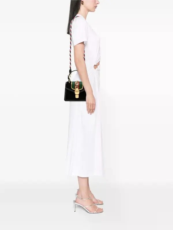 Gucci 2000-2015 Mini Gg Velvet Web Sylvie Top Handle Bag Satchel - Black