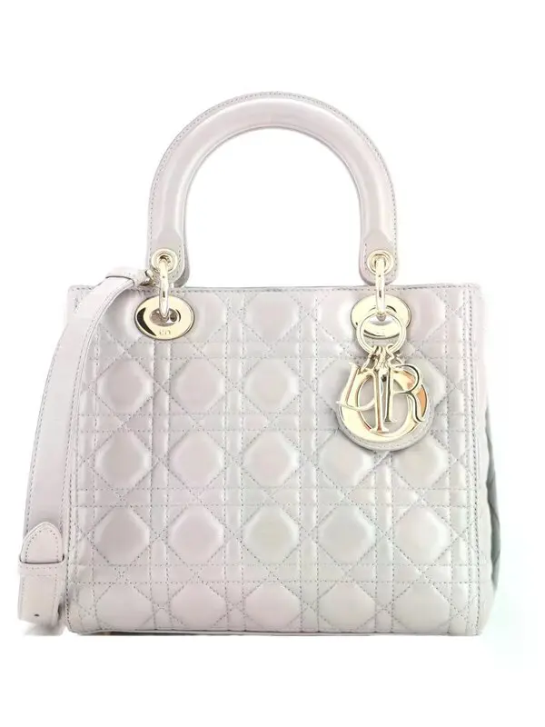 Dior Lady Bag Cannage Quilt Metallic Leather Medium Satchel - Grey