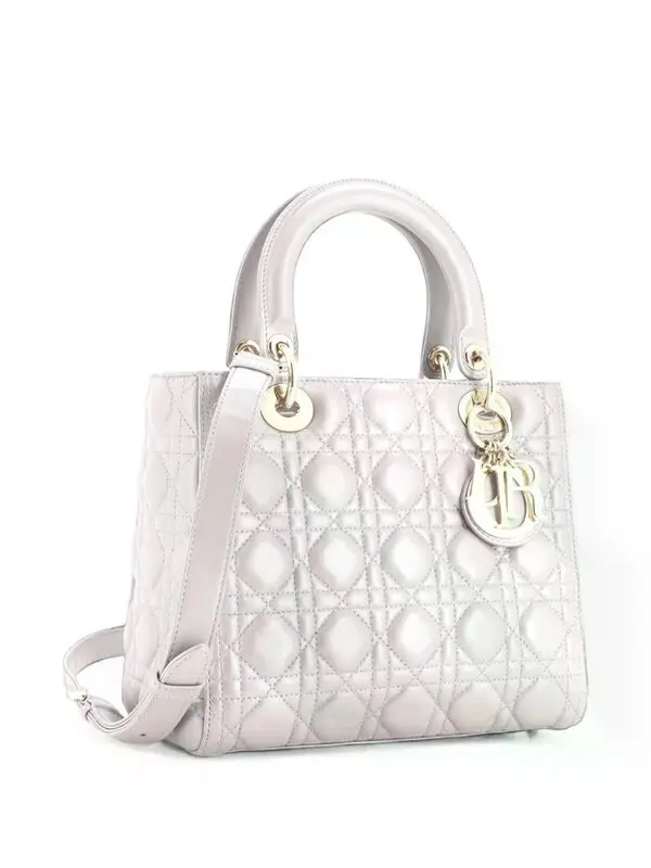 Dior Lady Bag Cannage Quilt Metallic Leather Medium Satchel - Grey