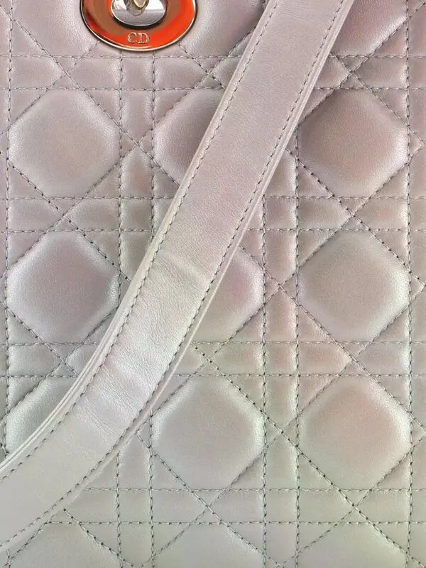 Dior Lady Bag Cannage Quilt Metallic Leather Medium Satchel - Grey