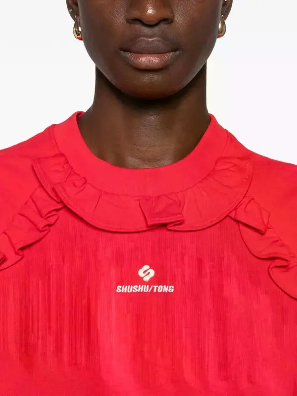 SHUSHU/TONG Ruffled Logo-embroidered T-shirt