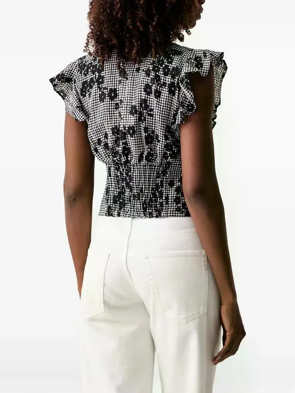 MORGAN Gingham Floral-print Blouse
