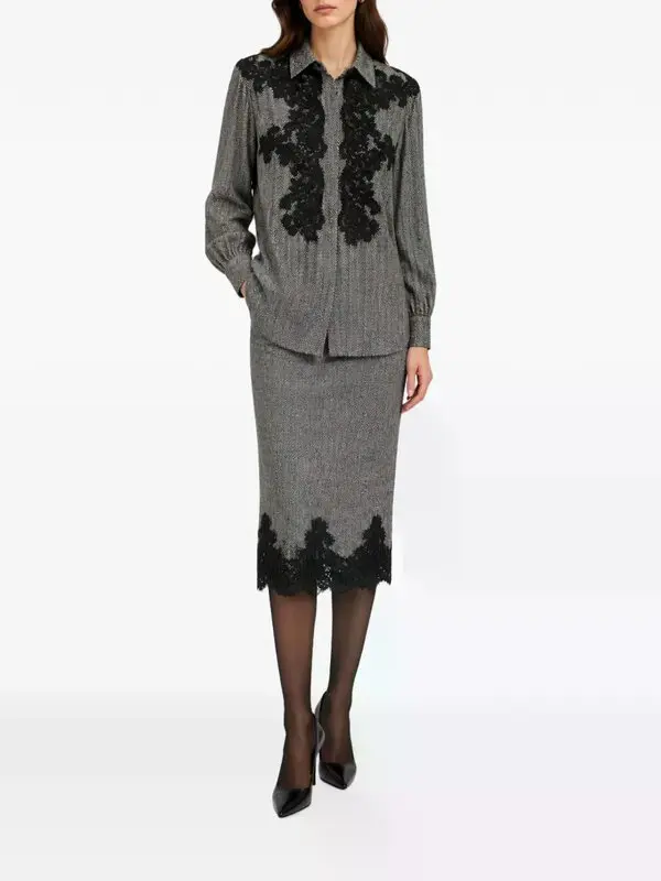 CLIPS Lace-appliqué Herringbone-pattern Shirt