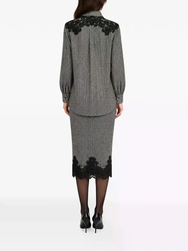 CLIPS Lace-appliqué Herringbone-pattern Shirt