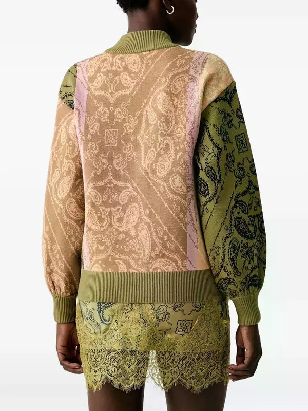 NEVER FULLY DRESSED Paisley-print Intarsia-knit Cardigan