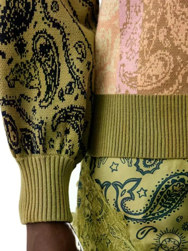 NEVER FULLY DRESSED Paisley-print Intarsia-knit Cardigan