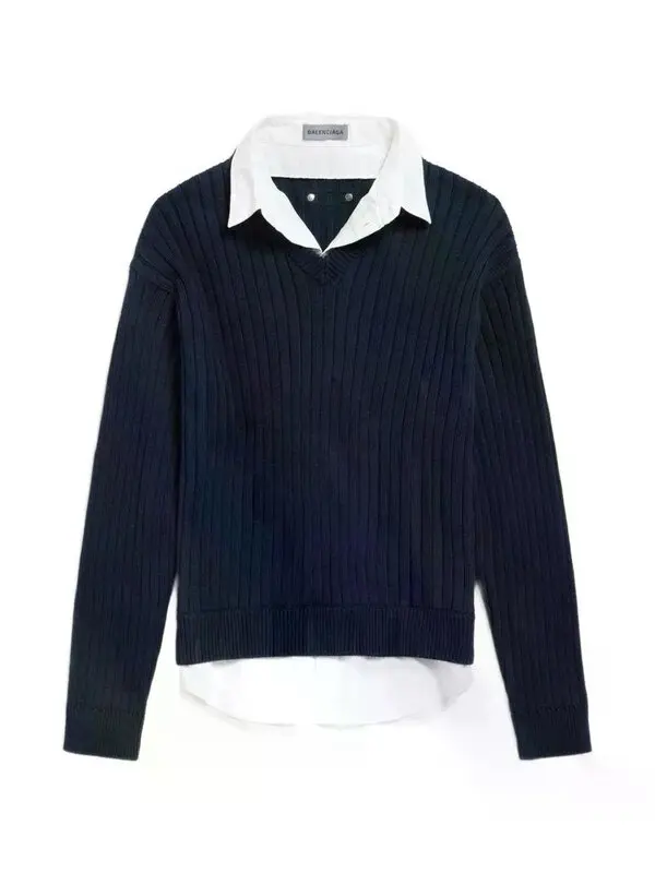 Balenciaga Layered Ribbed-knit Polo Sweater