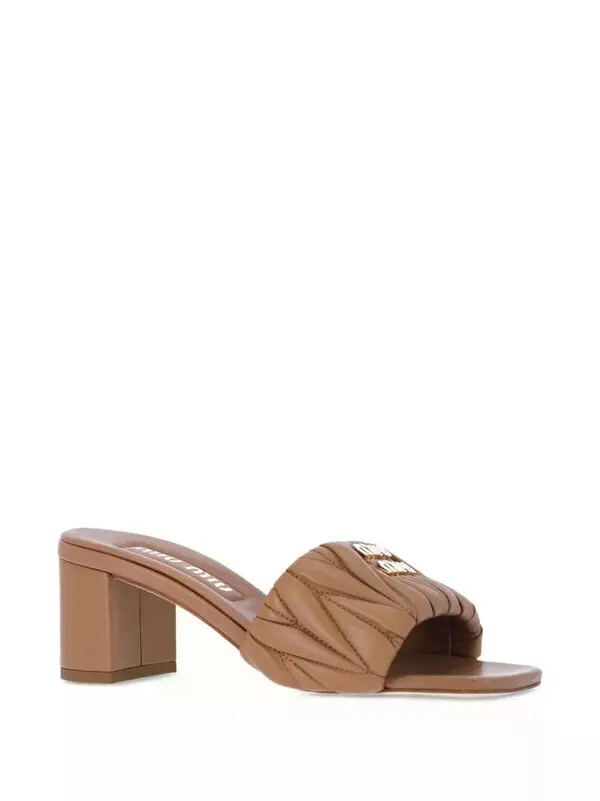 Miu Miu Matelassé Nappa Leather Slides - Brown