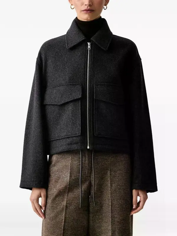 Marc O'polo Zip-up Flap-pocket Cropped Jacket - Grey