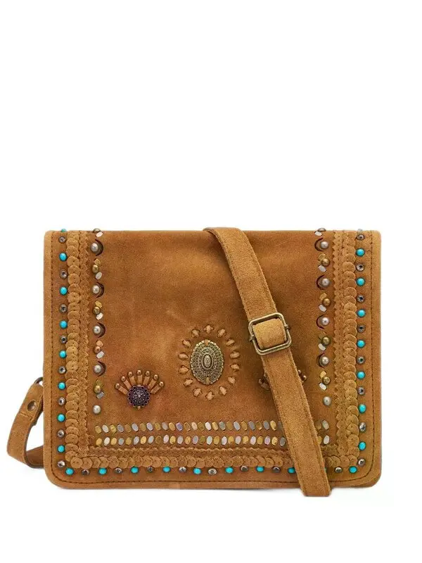 FRAU Stud-embellished Suede Shoulder Bag - Brown