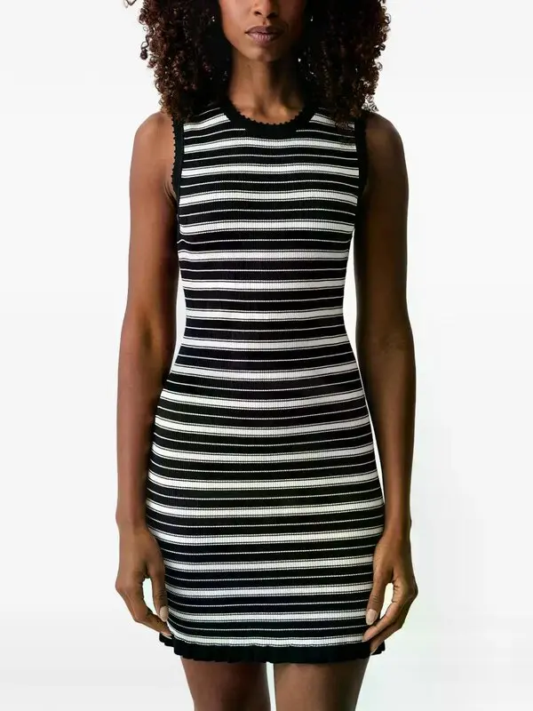MORGAN Striped Scalloped-trim Mini Dress
