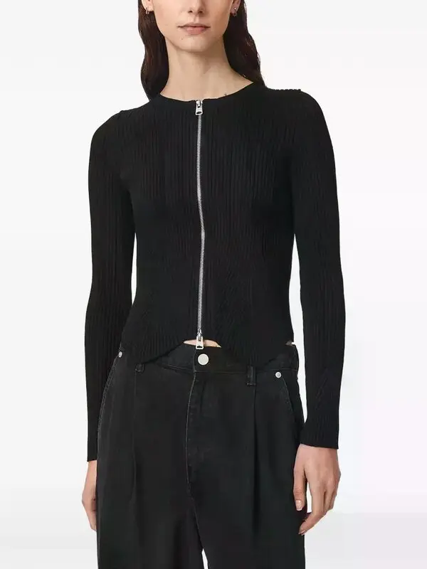 ALLSAINTS Ribbed-knit Zip-up Cardigan - Black