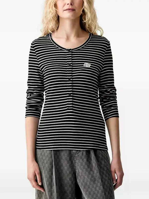 Munthe Vuzza Striped Logo-embroidered T-shirt - Black