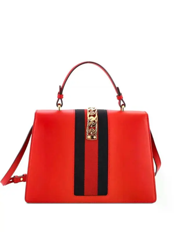 Gucci Sylvie Top Handle Bag Leather Medium Satchel - Red