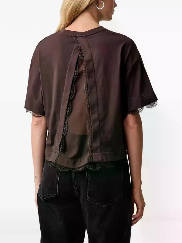 ALLSAINTS Nia Lace-trim Open-back T-shirt - Brown