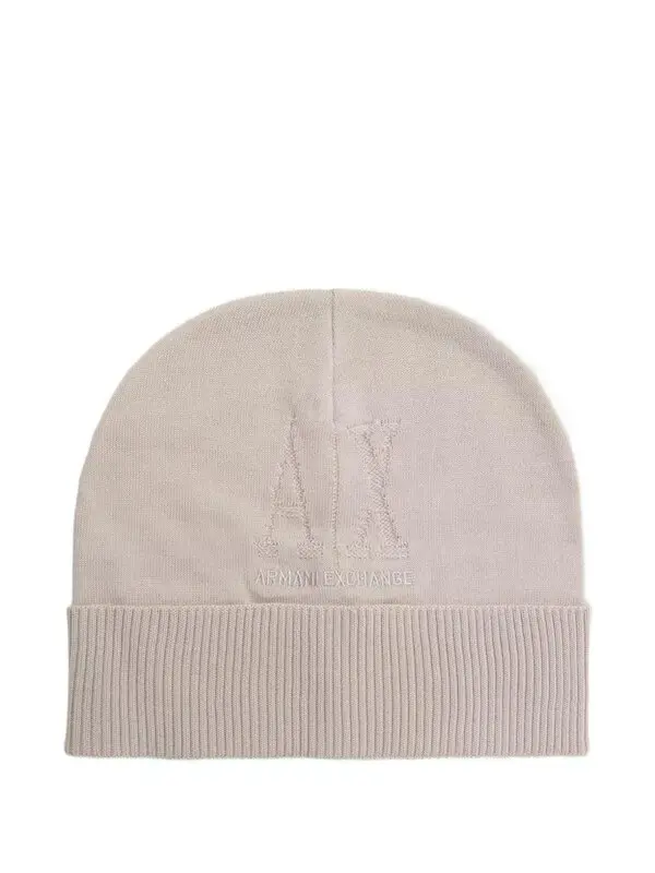 Armani Exchange Logo-embroidered Ribbed-trim Beanie Hat - Neutrals