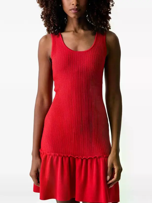 MORGAN Ribbed-knit Ruffled Mini Dress