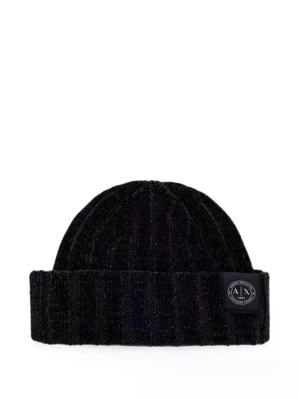 Armani Exchange Ribbed-knit Logo-patch Beanie Hat - Blue