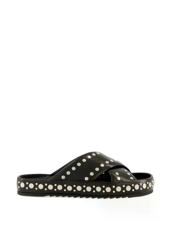 Fendi Stud-embellished Crossover-strap Slides