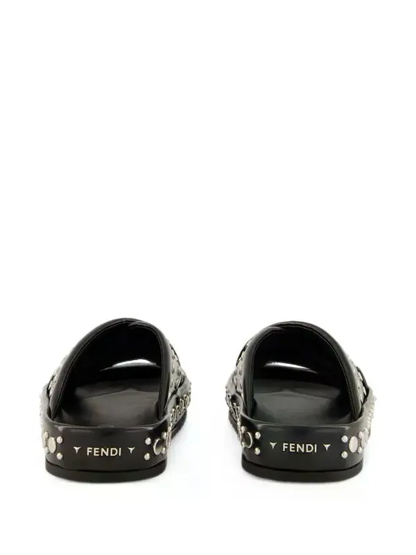 Fendi Stud-embellished Crossover-strap Slides