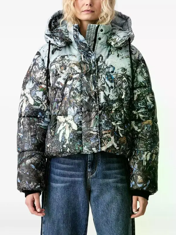 Munthe Vuba Abstract-print Puffer Jacket - Black