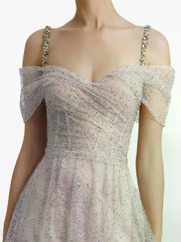 GEMY MAALOUF Embellished Off-shoulder Flared Maxi Dress