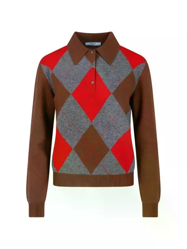 Prada Argyle Cashmere Polo Sweater