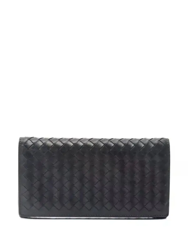 Bottega Veneta 2000s Intrecciato Leather Wallet - Black