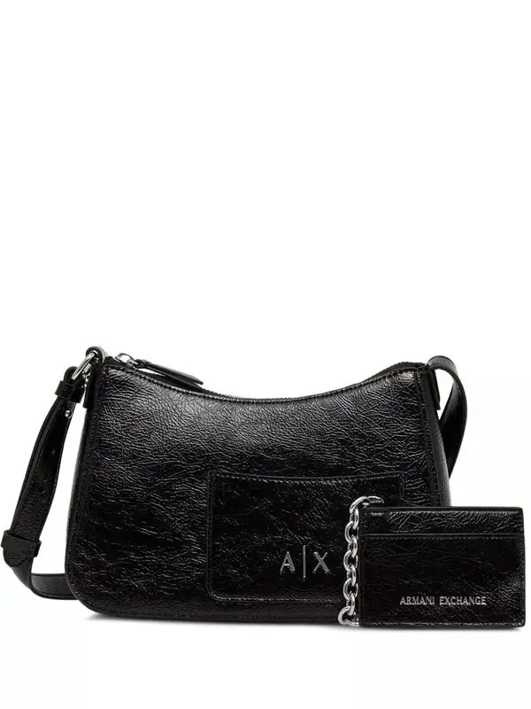 Armani Exchange Mini Logo-plaque Crinkled-finish Tote Bag - Black