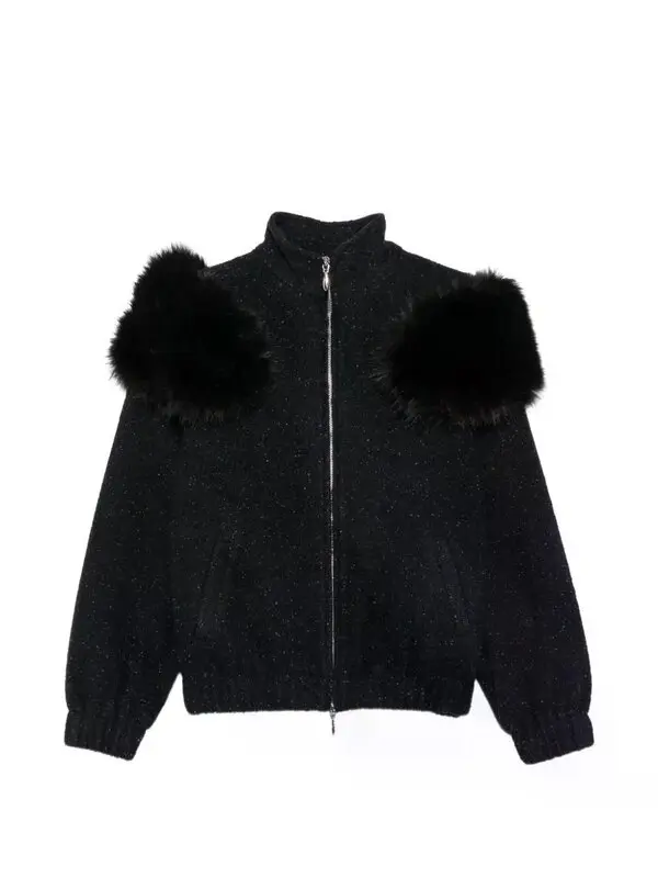 SHUSHU/TONG Faux-fur Trim Flecked Coat