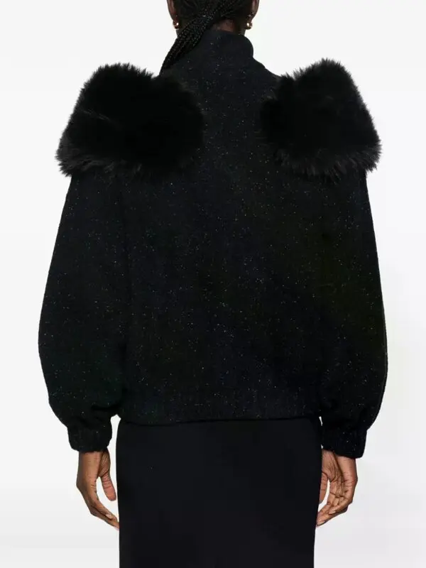 SHUSHU/TONG Faux-fur Trim Flecked Coat