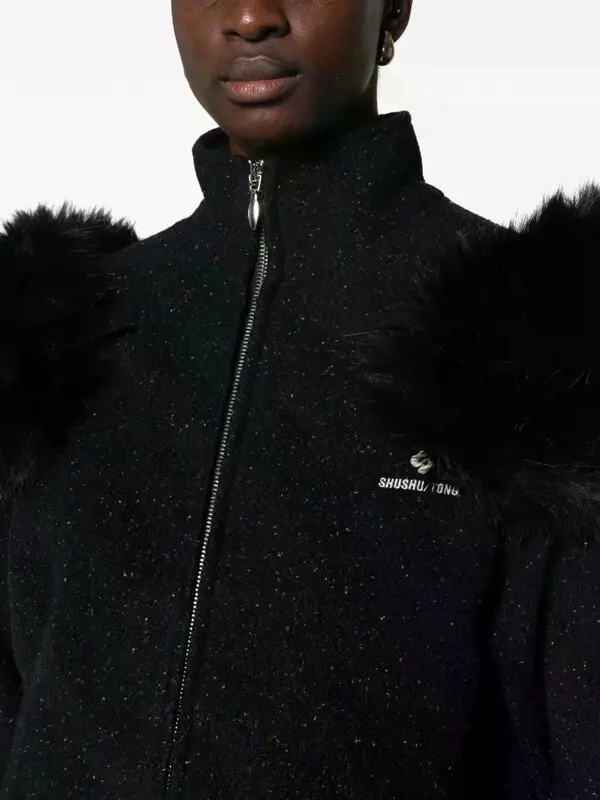 SHUSHU/TONG Faux-fur Trim Flecked Coat