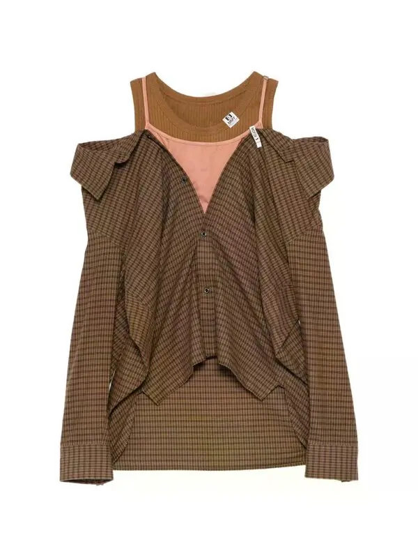 Mihara Yasuhiro Checked Cold-shoulder Shirt - Brown