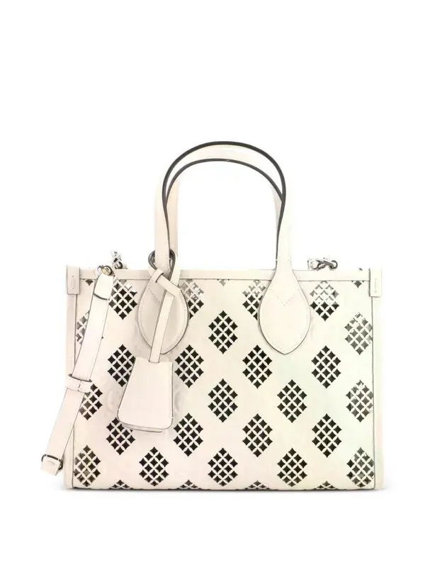 Gucci Convertible Gg Debossed Laser Cut Leather Small Tote Bag - Neutrals