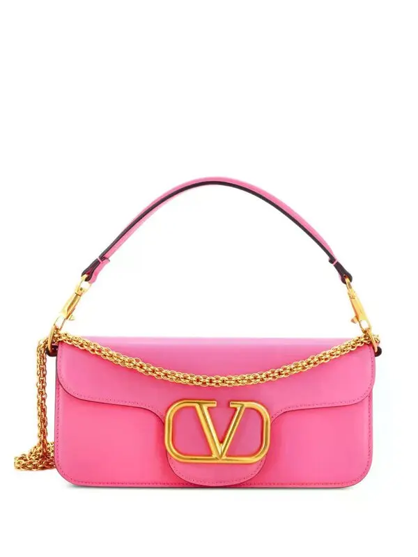 Valentino Garavani Vlogo Loco Flap Shoulder Bag Leather Medium Clutch Bag - Pink