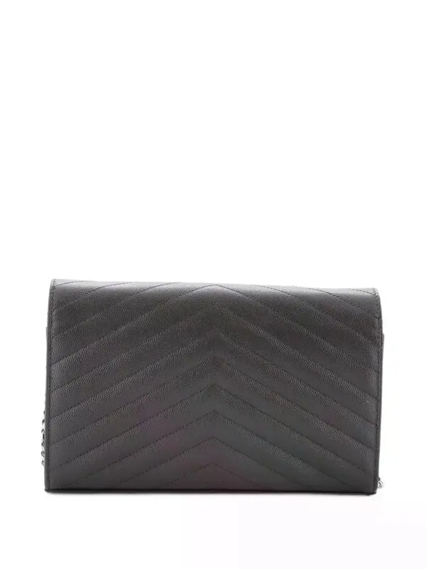 Saint Laurent Classic Monogram Wallet On Chain Matelasse Chevron Leather Medium Crossbody Bag - Grey