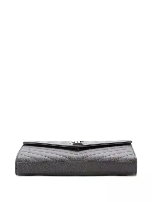 Saint Laurent Classic Monogram Wallet On Chain Matelasse Chevron Leather Medium Crossbody Bag - Grey
