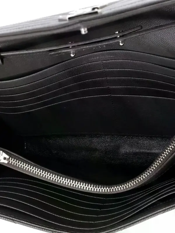 Saint Laurent Classic Monogram Wallet On Chain Matelasse Chevron Leather Medium Crossbody Bag - Grey