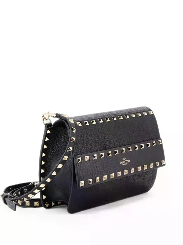 Valentino Garavani Rockstud Front Handle Flap Bag Leather Small Crossbody Bag - Black
