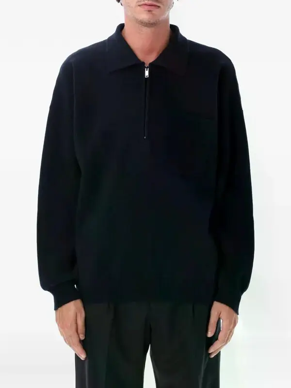 ROBERTO COLLINA Quarter-zip Chest-pocket Sweater - Blue