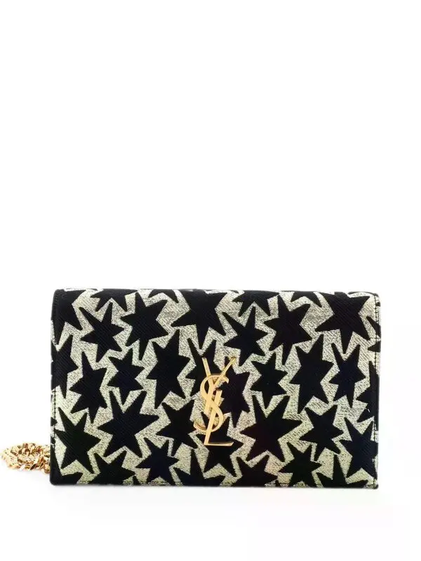 Saint Laurent Classic Monogram Wallet On Chain Woven Fabric Shoulder Bag