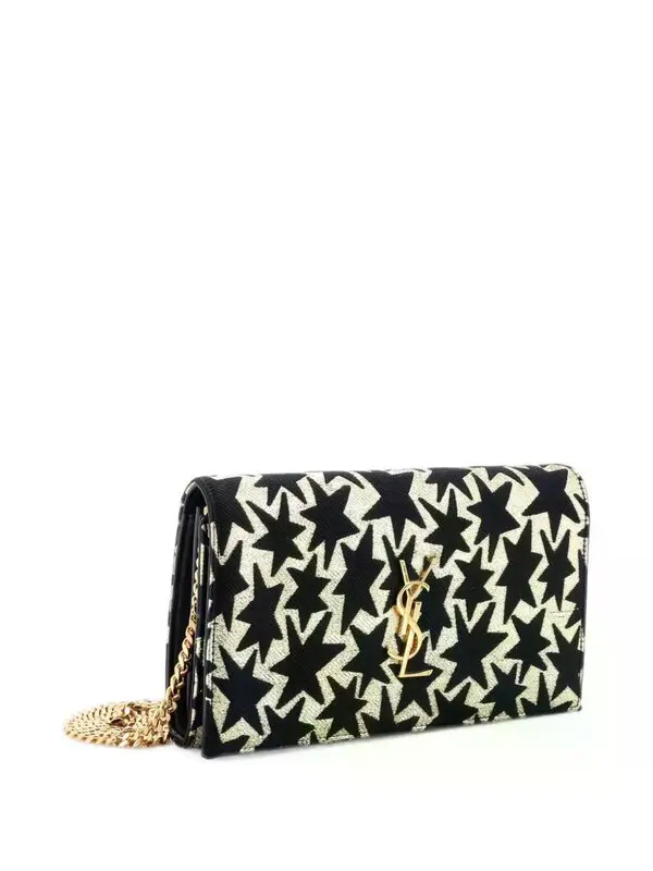 Saint Laurent Classic Monogram Wallet On Chain Woven Fabric Shoulder Bag